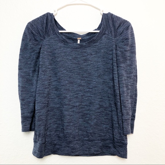 Free People | Tops | Free People Crew Neck Puff Shoulder Blue Top ...